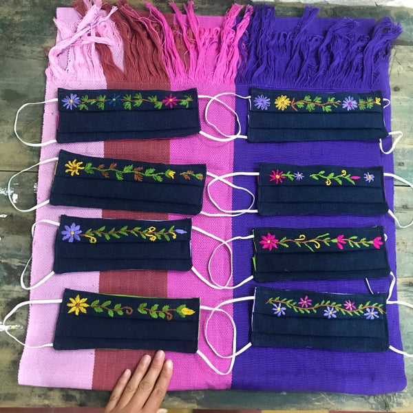 Hand-embroidered cloth mask: Flowers - Kakaw Designs